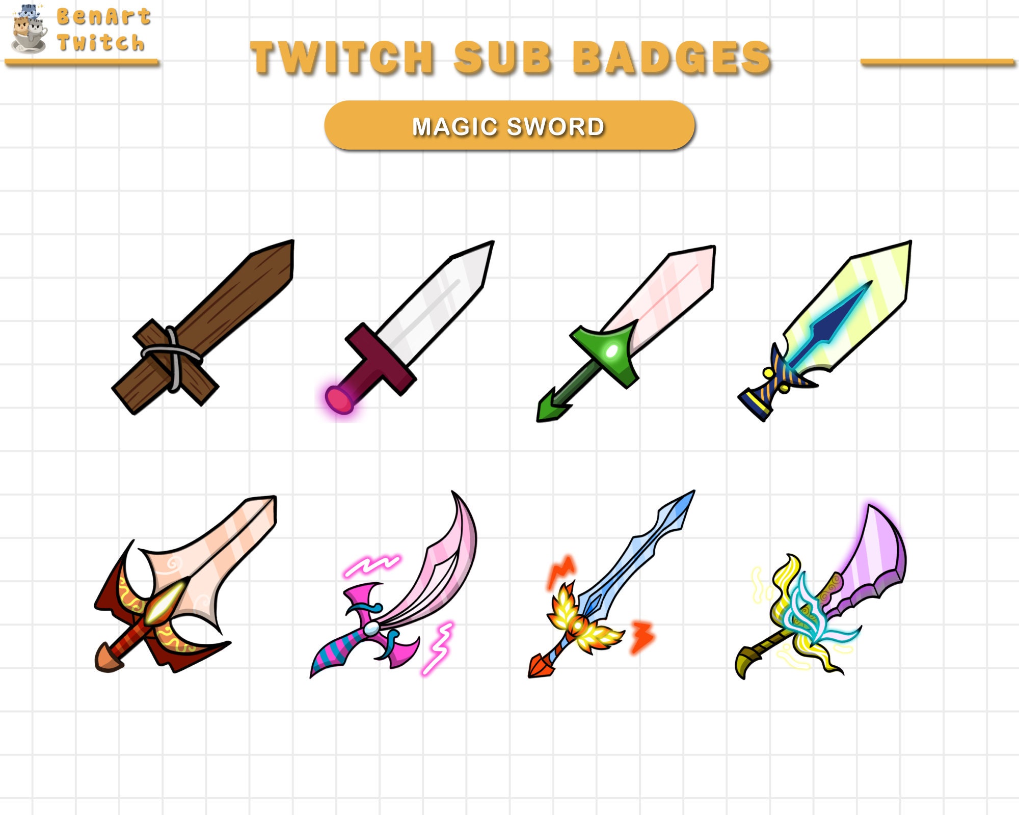 Magic Sword Twitch Sub Badges, Swords Twitch Badges for Streamers ...