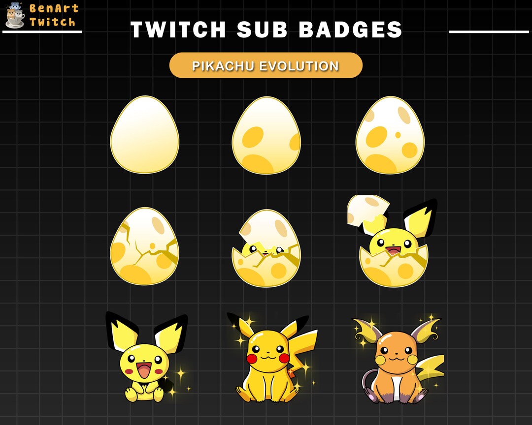 Pikachu Evolution Twitch Sub Badges, Pikachu Sub Badges for Streamers ...