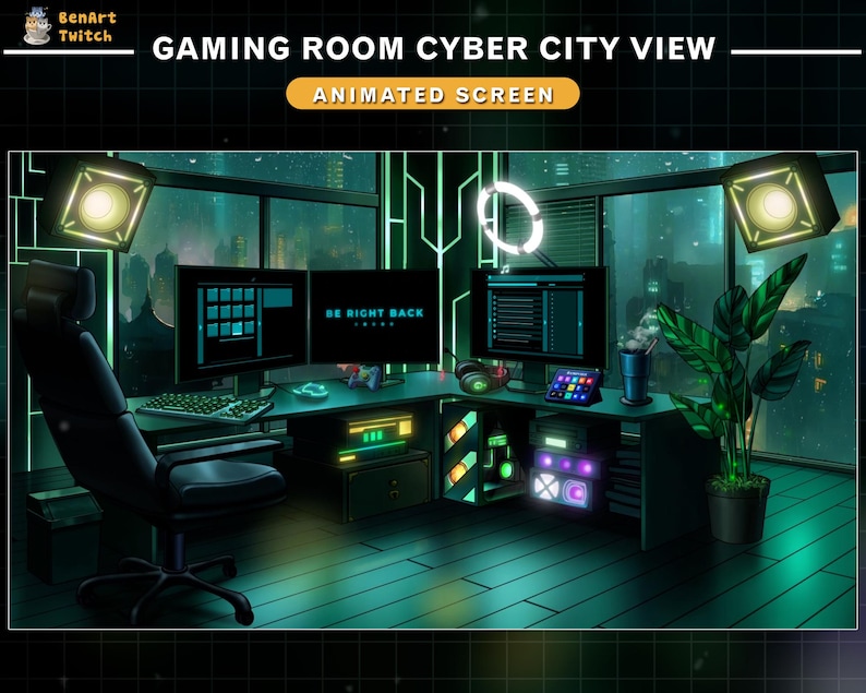 Animated Stream Screens Cyberpunk Gaming Room, Cozy Streaming Room ...
