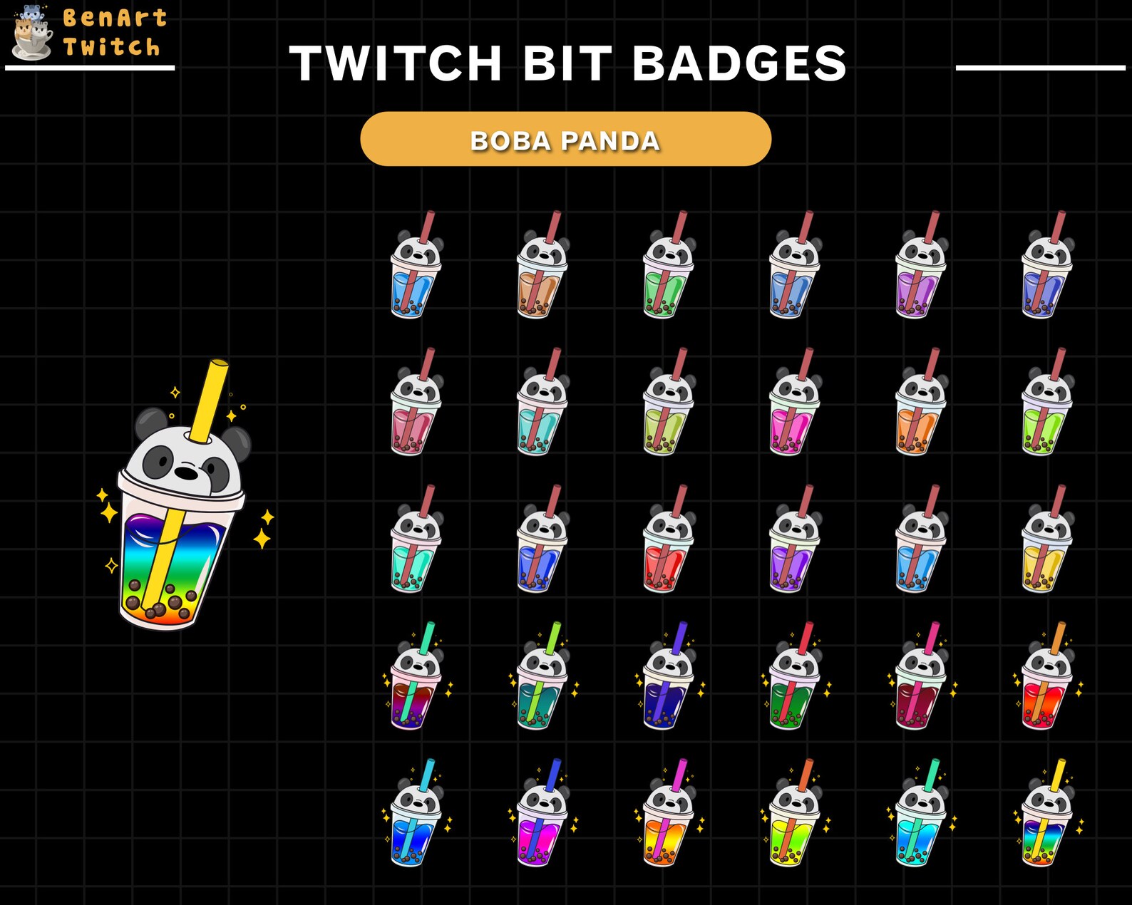 Full Set 30 Boba Panda Twitch Sub Bit Badges, Panda Sub Badges ...