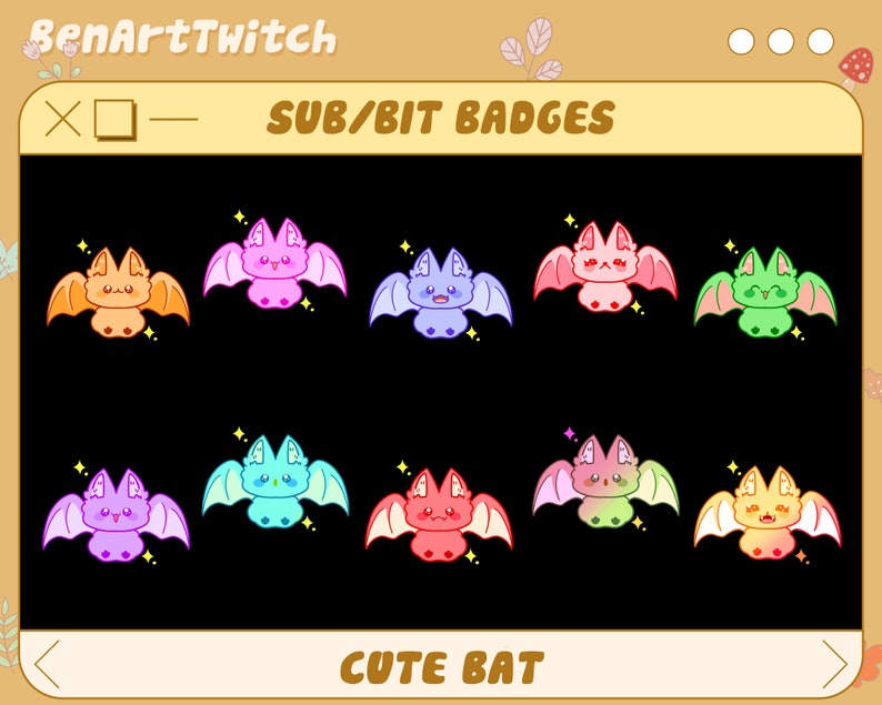 Rainbow Cute Bats Twitch Sub Badges, Cute Bats Emotes, Ready to Use for ...