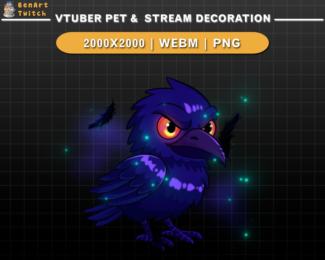 Animated Mystic Raven Vtuber Pet, Crow Stream Decoration for Twitch ...
