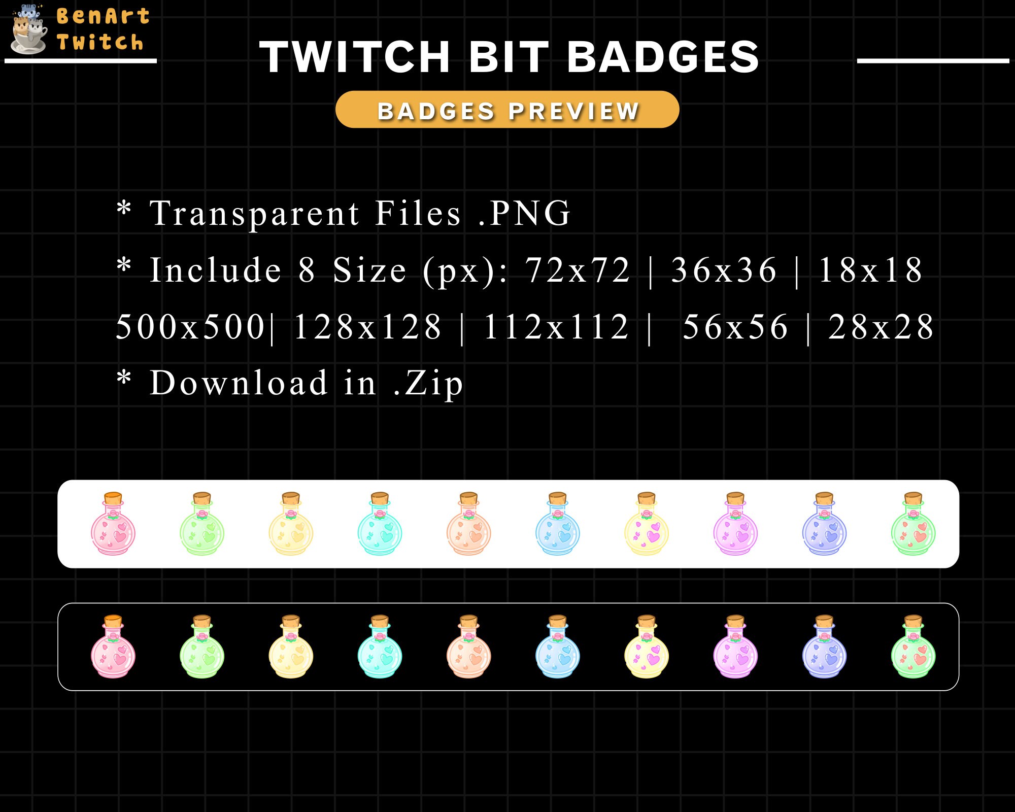Full Set 30 Perfume Bottle Twitch Bit Badges, Heart Bottle Twitch Sub ...