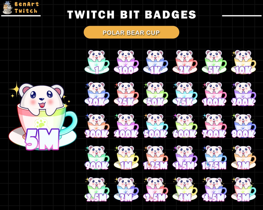 30x Bear Cups Twitch Bit Badges, Cute Bear Bit Badges, Twitch Bit Tier ...