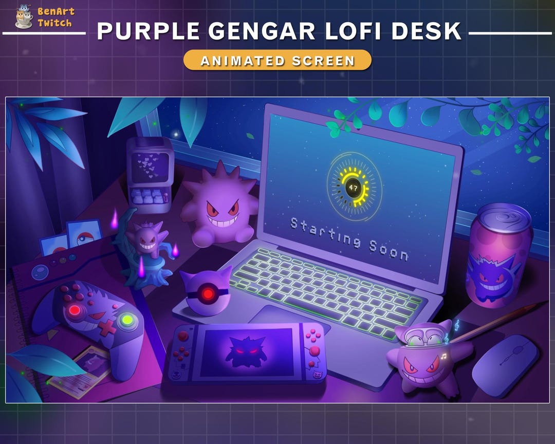 Gengar Twitch Overlay – Animated Stream Screen With Lofi Desk, Cozy ...