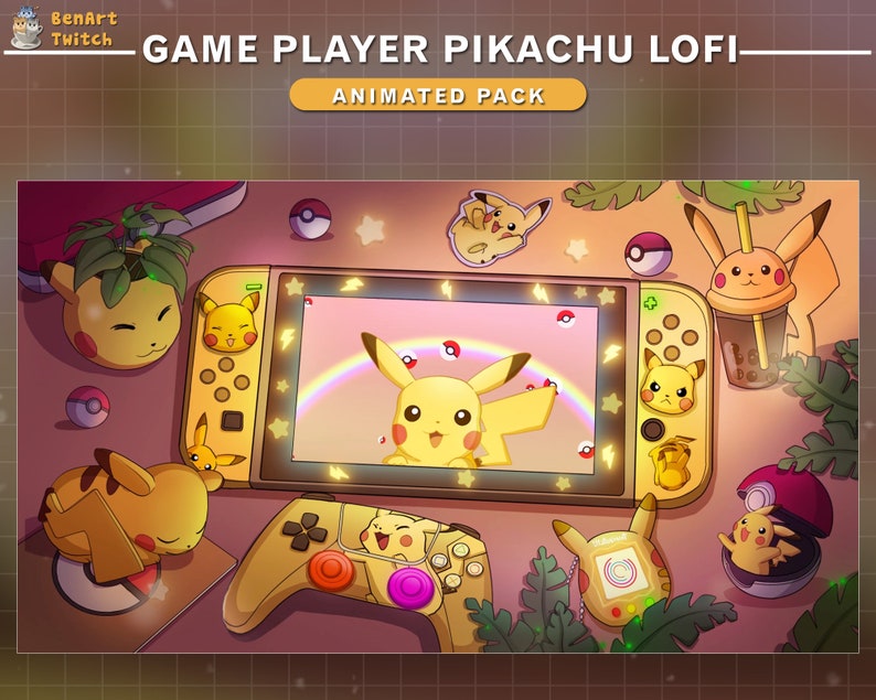 Animated Twitch Overlay Lo-fi Desk Pikachu, Cute Pikachu Stream Package ...