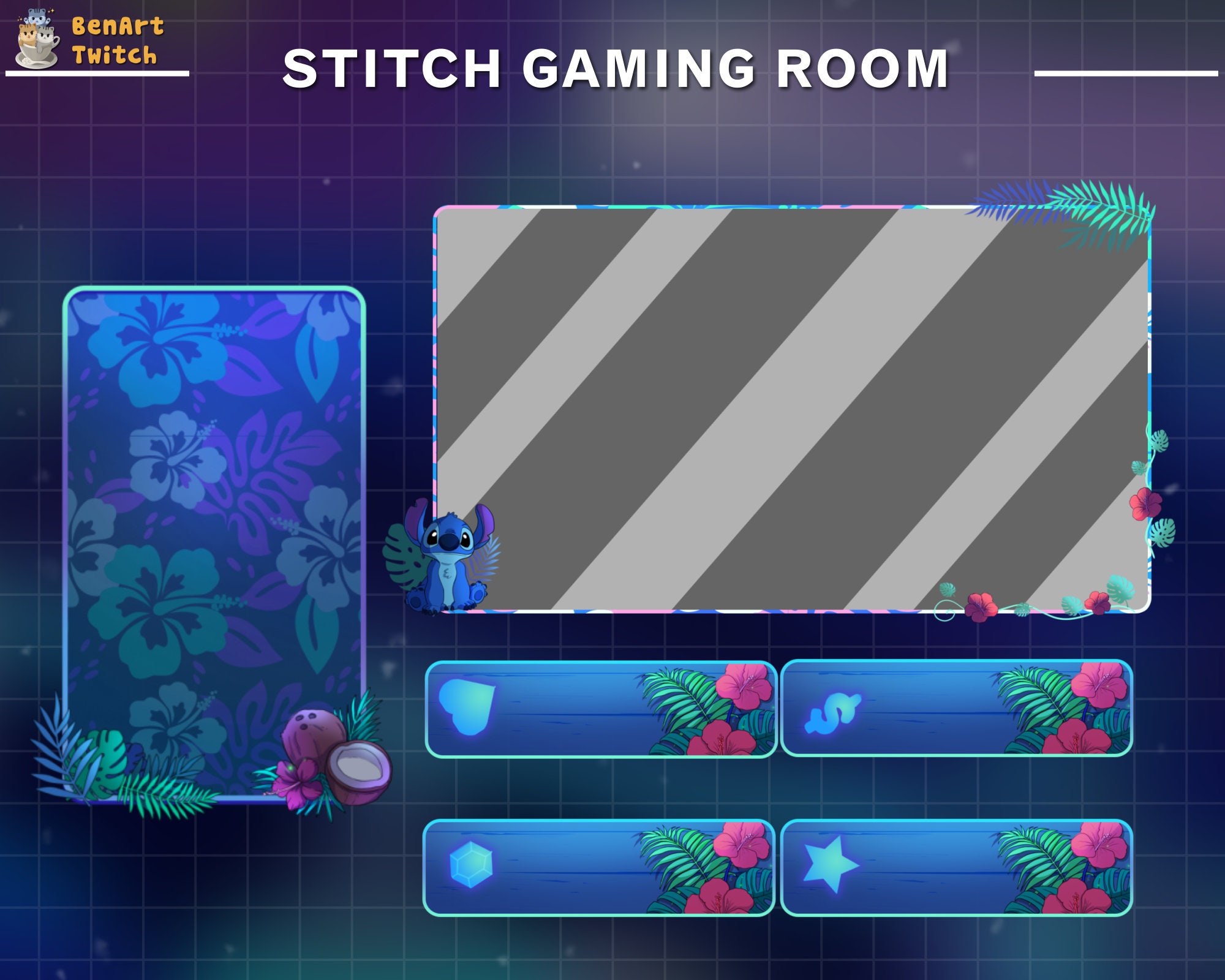 Animated Full Stream Package Game Room Stitch Night Summer, Cute Stitch ...
