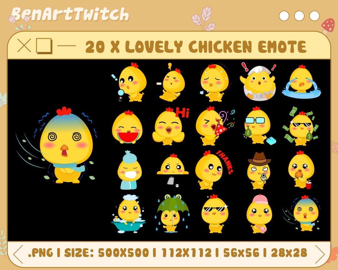 20x Yellow Chicken Twitch Emotes Pack, Cute Emotes, Cute Animals Stream ...