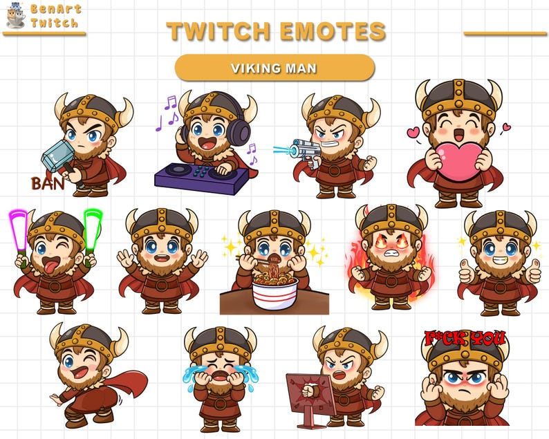 Cute Viking Static Emotes for Twitch & Discord, Streamer Emoji Pack ...