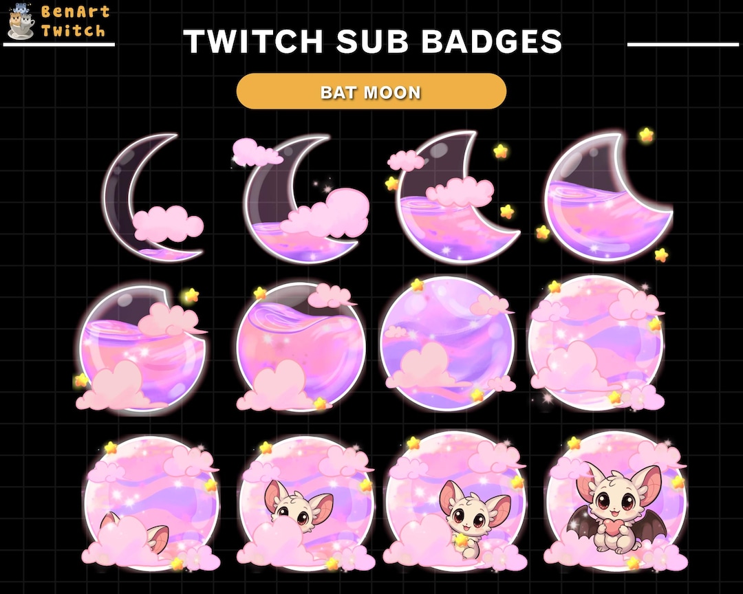 Moon Bat Twitch Sub Badges, Bat Twitch Badges, Complete Twitch Bit ...