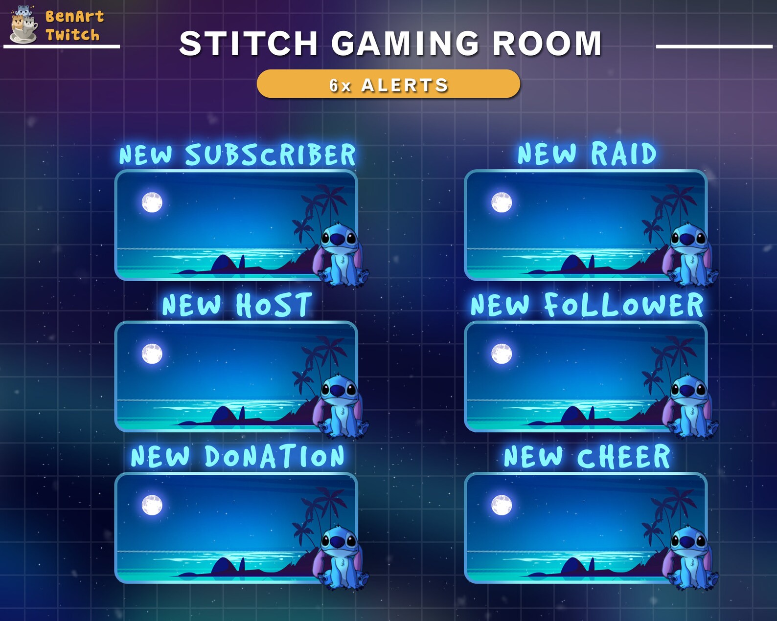 Animated Full Stream Package Game Room Stitch Night Summer, Cute Stitch ...