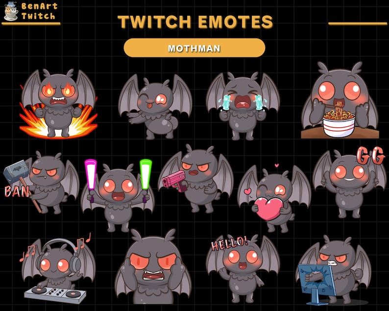 13x Mothman Twitch Emotes, Chibi Static Emotes for Twitch, Youtube ...