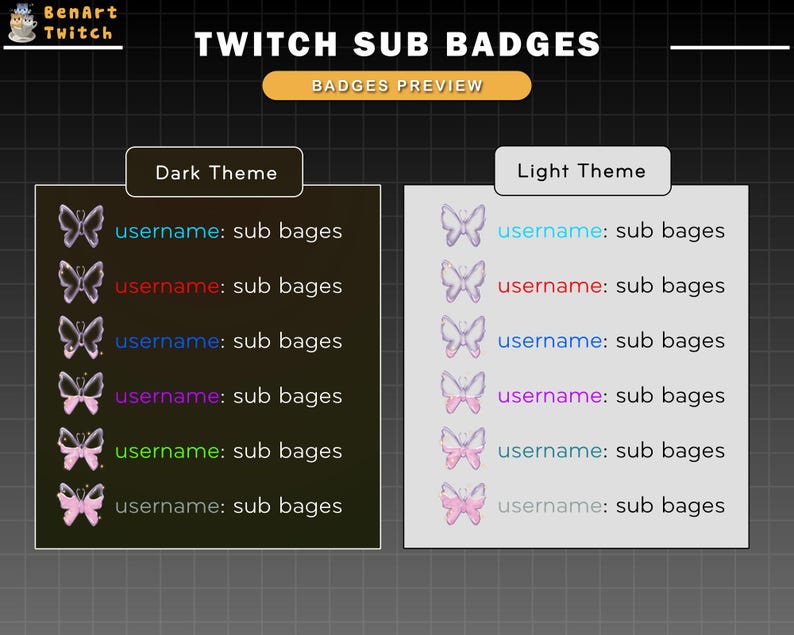 Liquid Butterfly Twitch Sub Badges, Kawaii Twitch Sub Badges for ...