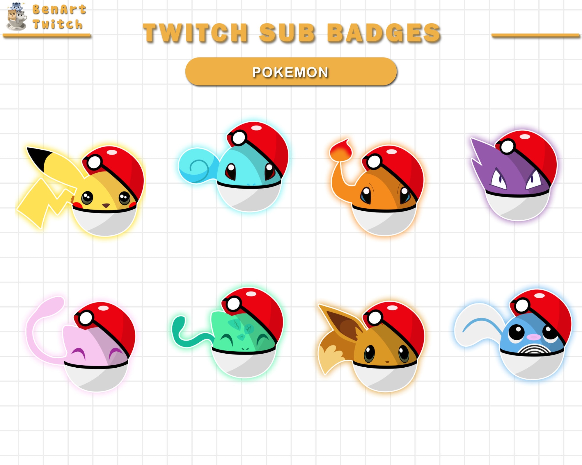 Pokemon Ball Twitch Sub Badges, Pikachu Sub Badges for Streamers ...
