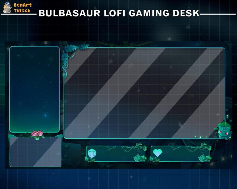 Bulbasaur Animated Twitch Overlay Pack, Cozy Lofi Gaming Desk Stream ...