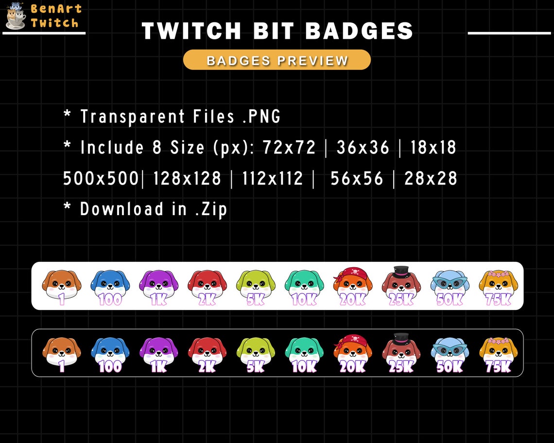 30x Face Dogs Twitch Bit Badges, Cute Dogs Twitch Badges, Complete ...