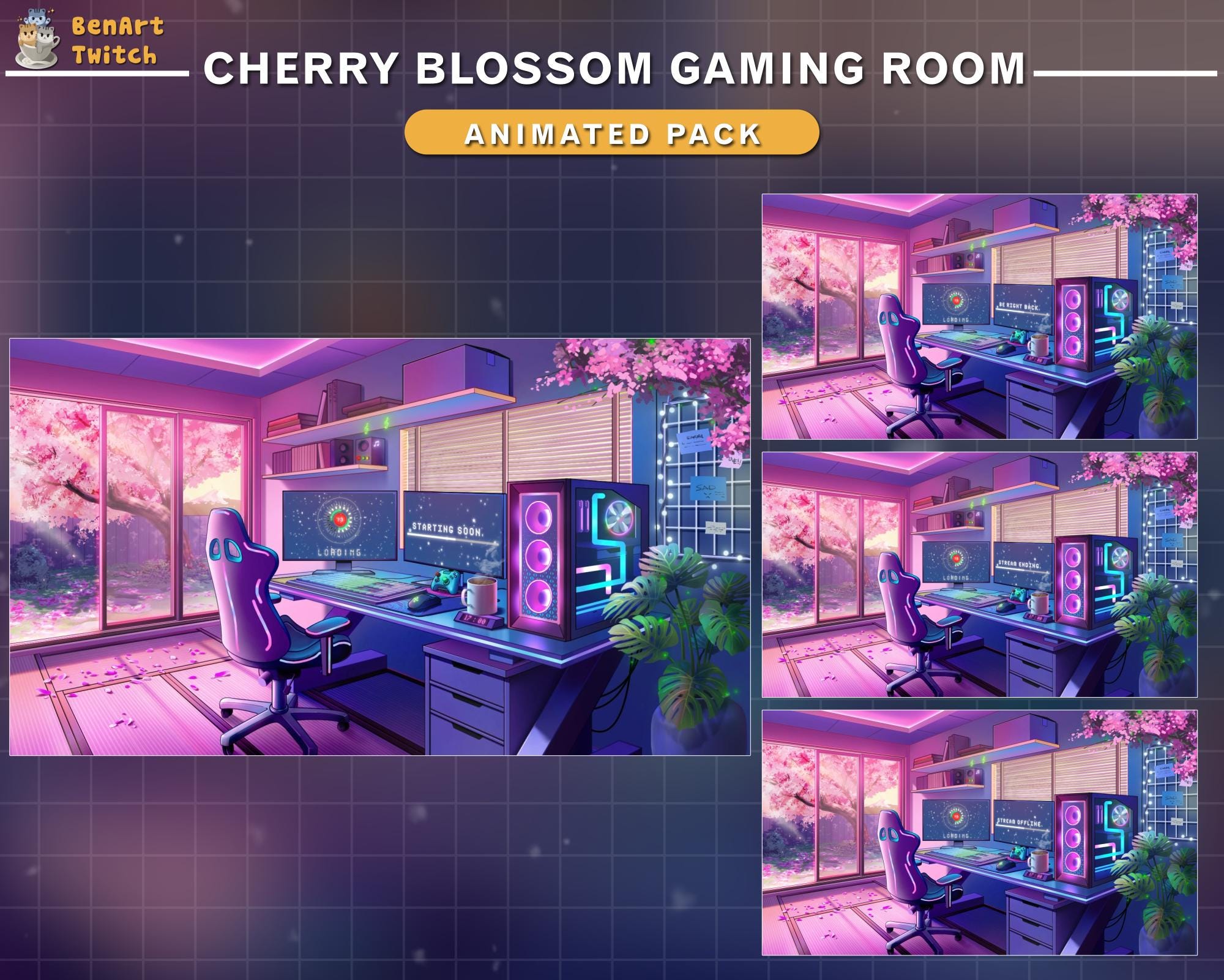 Animated Twitch Overlay Cherry Blossom PC Room Setup, Aesthetic Sakura ...