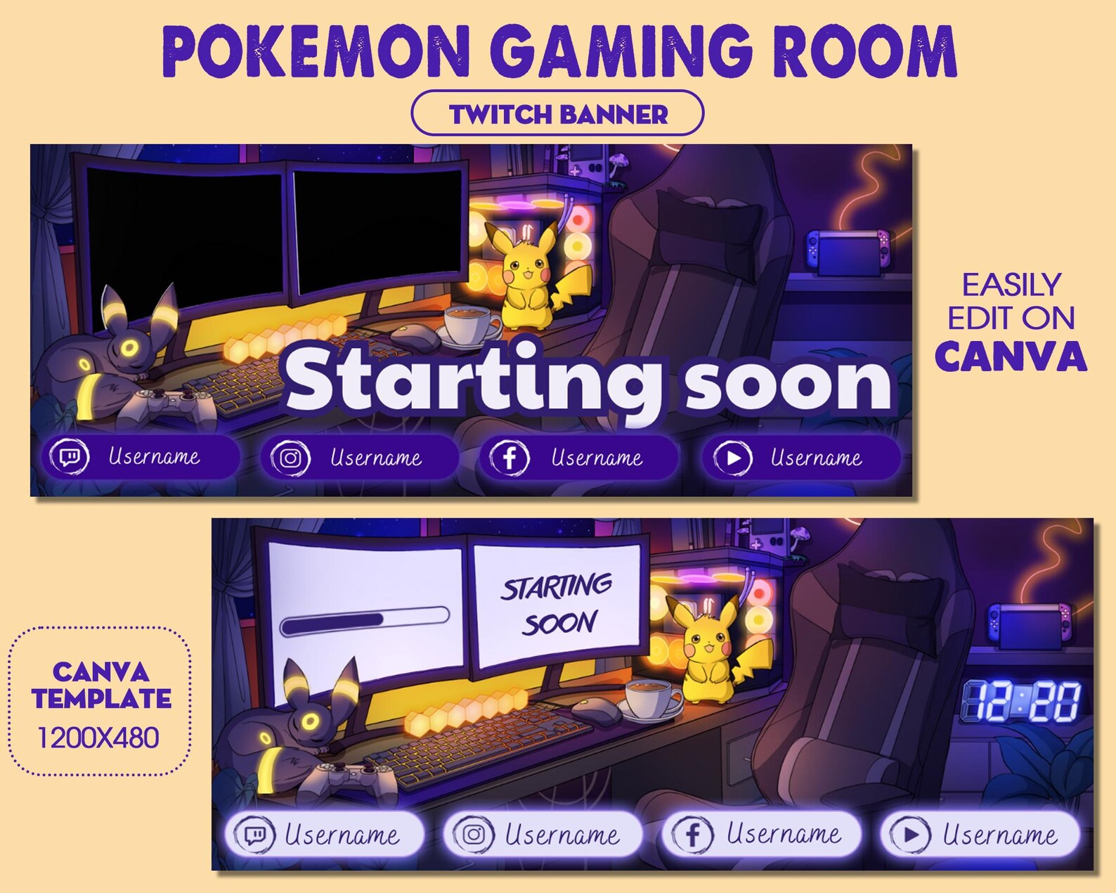 Pokemon Gaming Room Twitch Banner, Cozy Room Stream Banner With Pikachu ...
