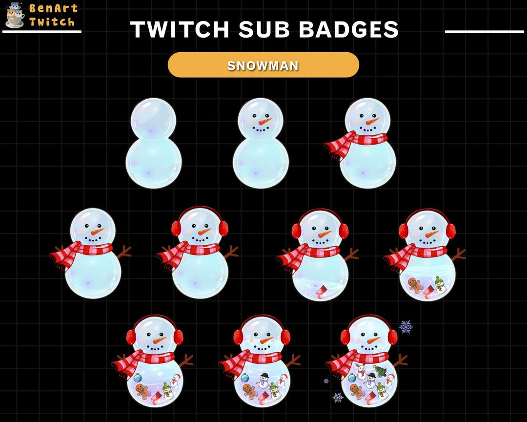 Christmas Twitch Sub Badges, Snowman Twitch Badges - Etsy