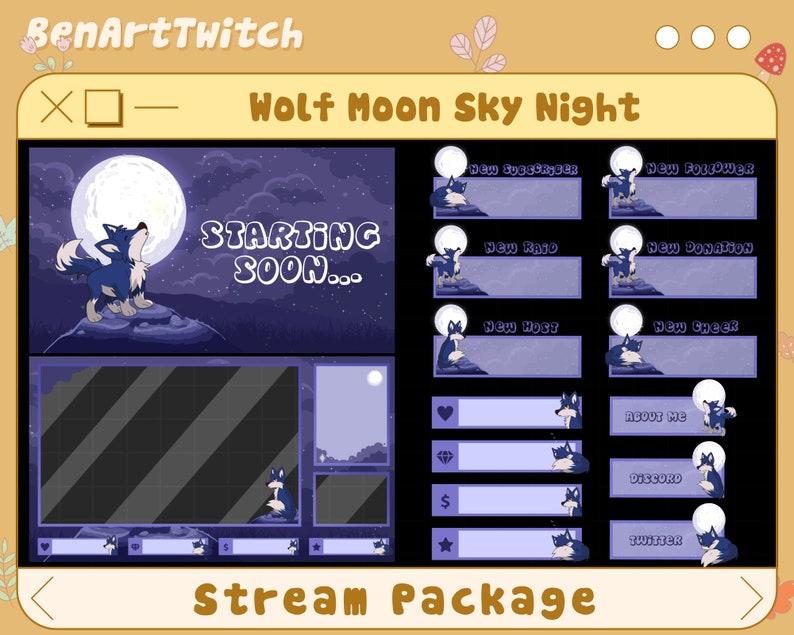 Animated Cute Wolf Moon Twitch Overlay Stream Package Moon - Etsy
