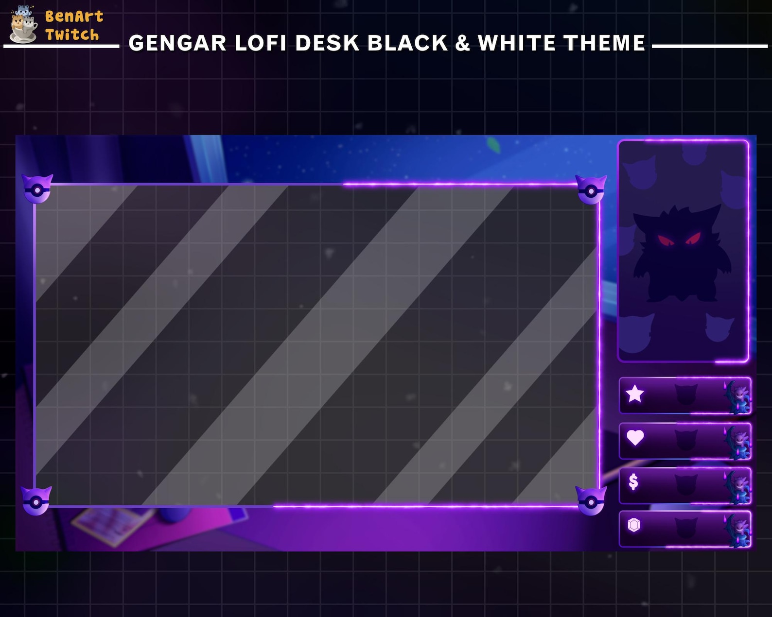 Gengar Twitch Overlay – Animated Stream Package With Lofi Desk, Cozy ...