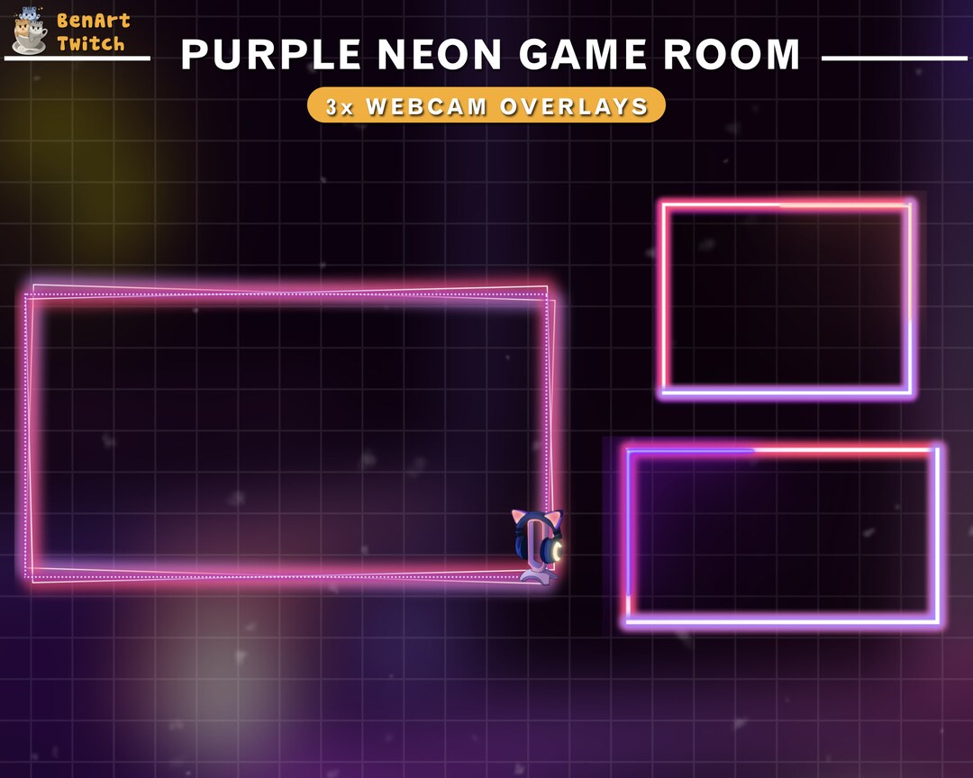 3x Animated Purple Neon Gaming Webcam Overlay, Neon Retro Twitch Webcam ...