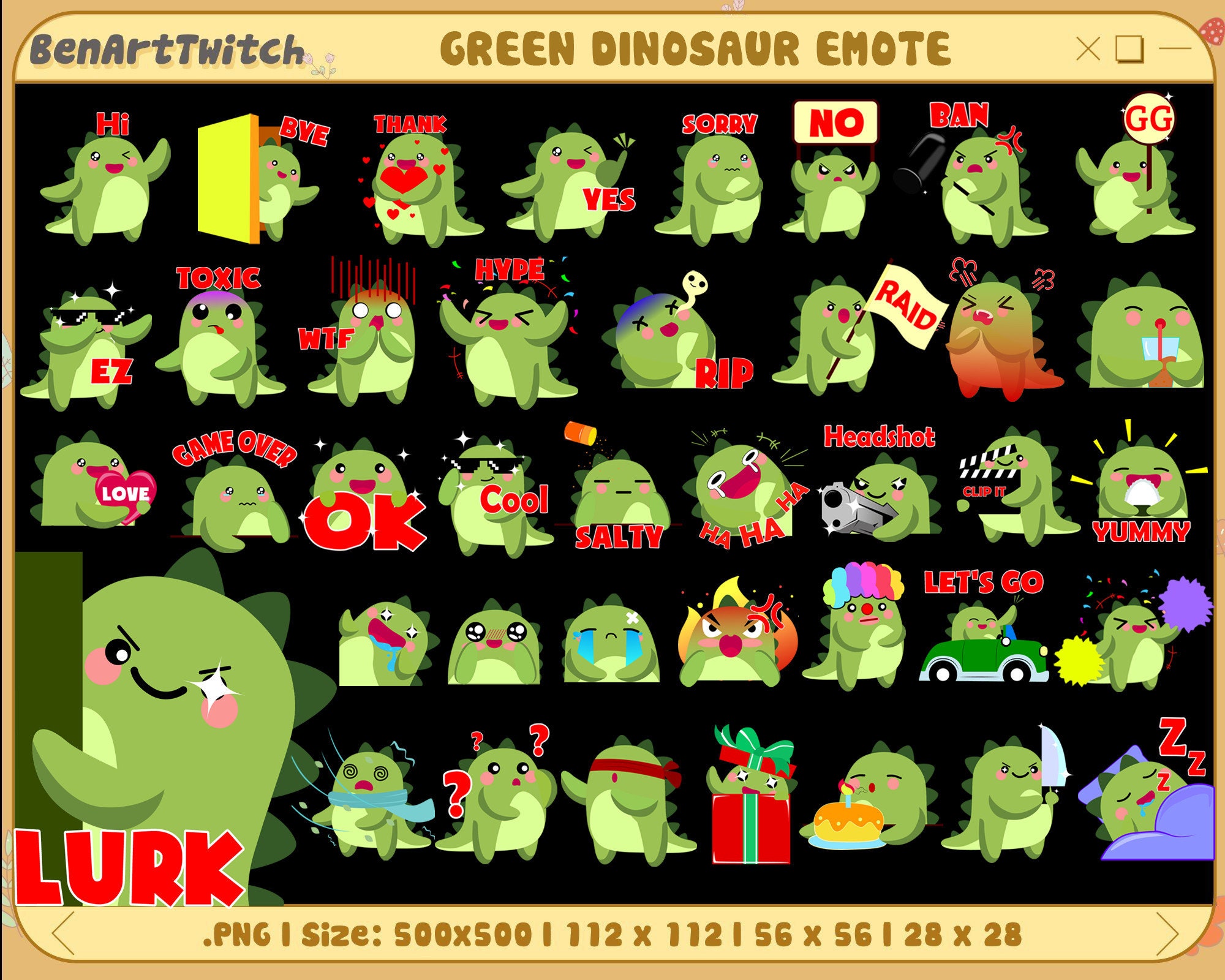 40x Green Cute Dinosaur Twitch Emotes Pack, Cute Animals Twitch Emotes ...