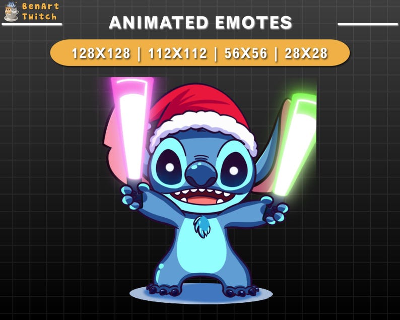 Animated Twitch Emote Christmas Stitch Cheering, Xmas Stitch Twitch ...