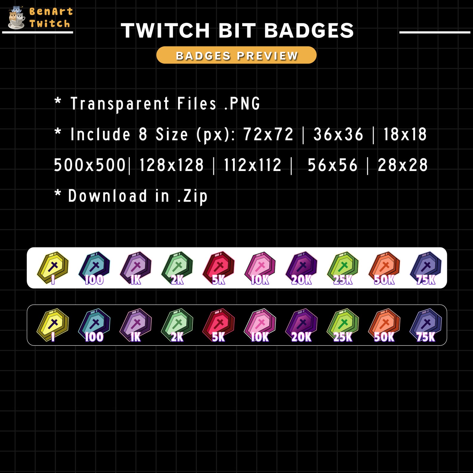 30x Coffin Twitch Sub Bit Badges, Complete Twitch Bit Badges Set ...