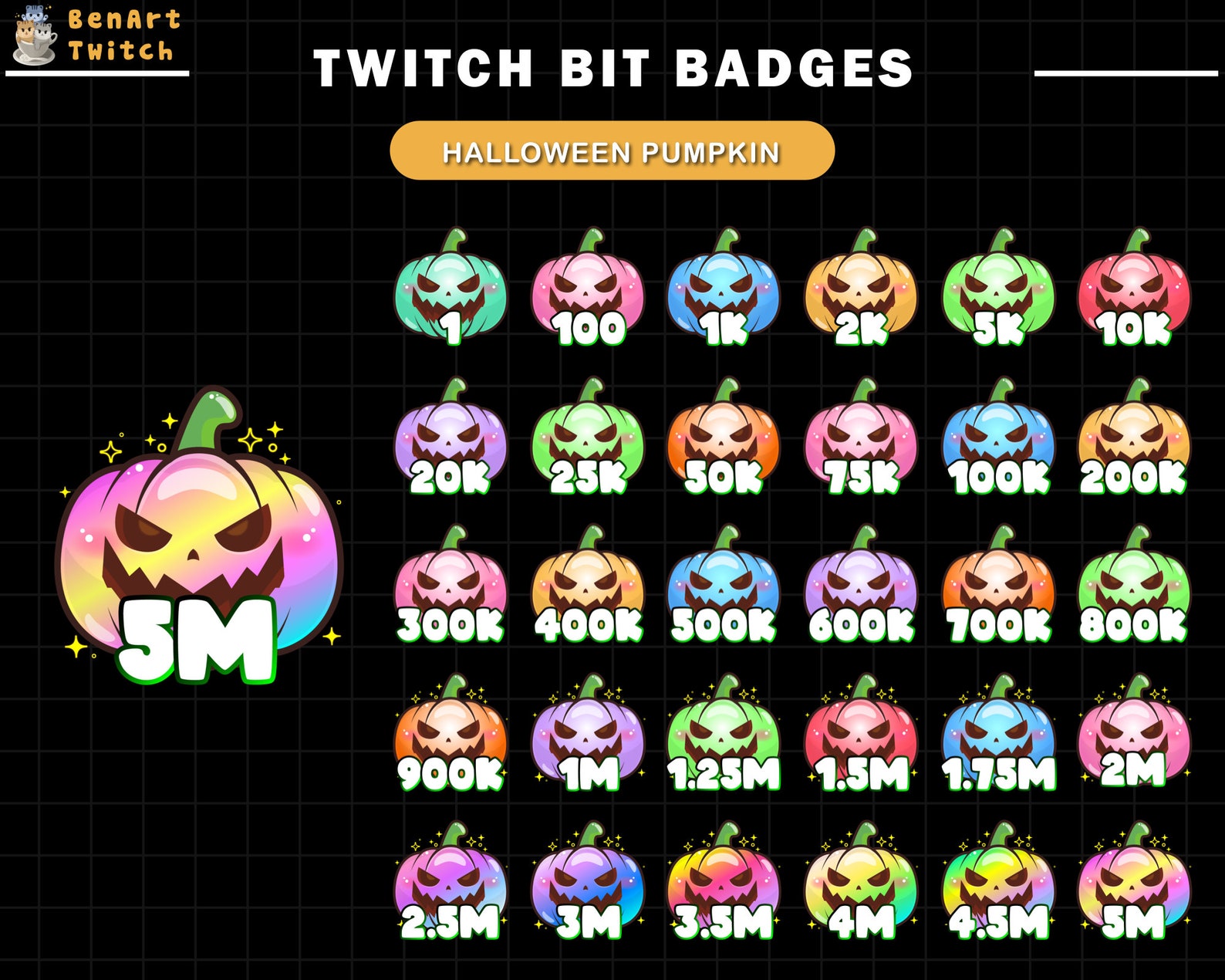 30x Halloween Pumpkin Twitch Sub Bit Badges, Complete Twitch Bit Badges Set, Twitch Subscribe ...