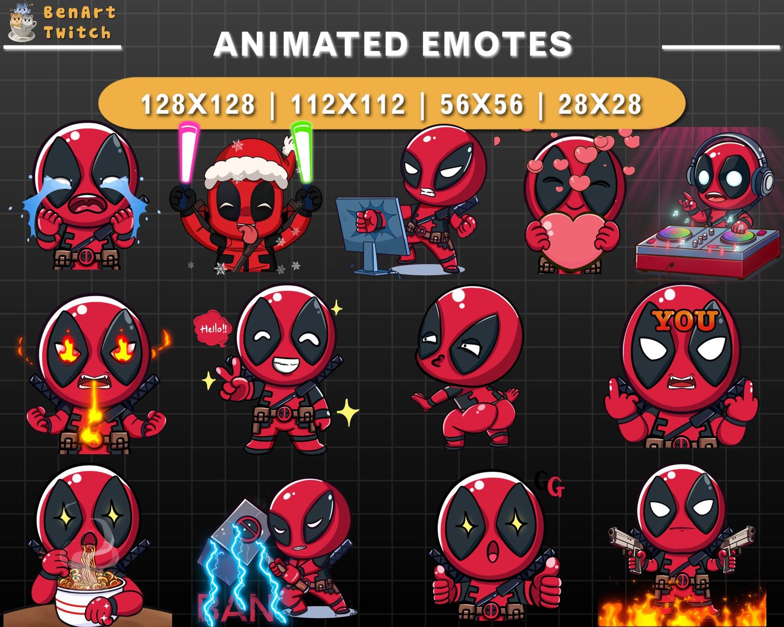 Animated Deadpool Emotes Pack, Chibi Superhero Twitch & Discord Emotes ...