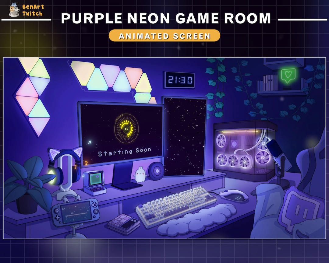 Animated Twitch Screens Cozy PC Room Setup, Neon Game Room Stream ...