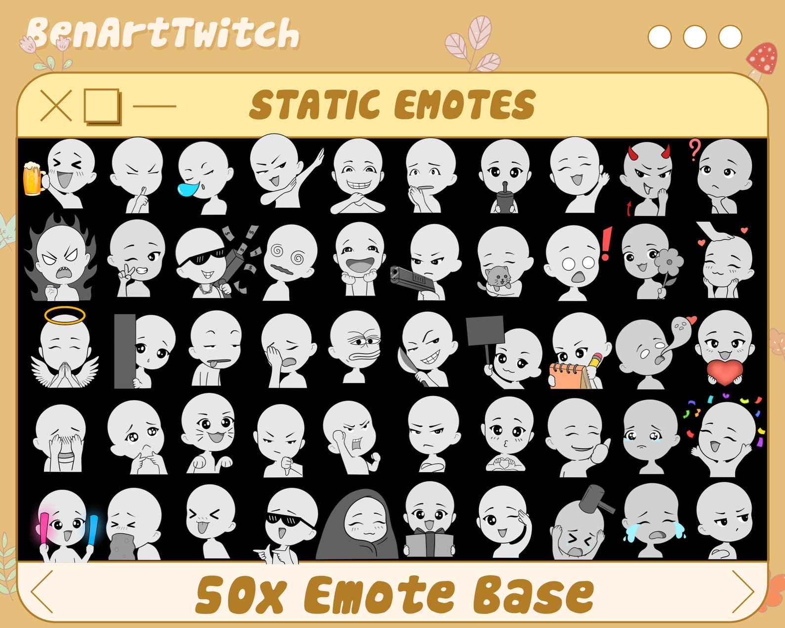 50x DIY Custom Emote Base Twitch Emotes Pack, Chibi Base, Draw Your Own ...