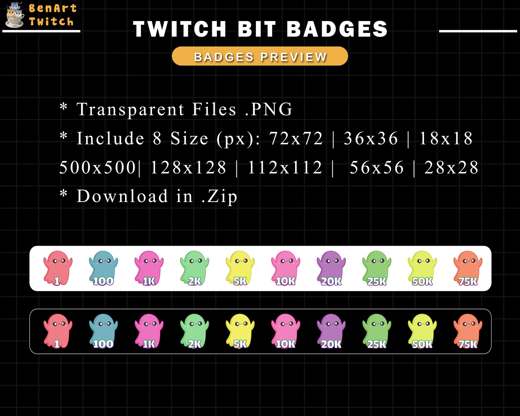 30x Cute Ghost Twitch Bit Badges, Halloween Twitch Bit Badges, Complete ...