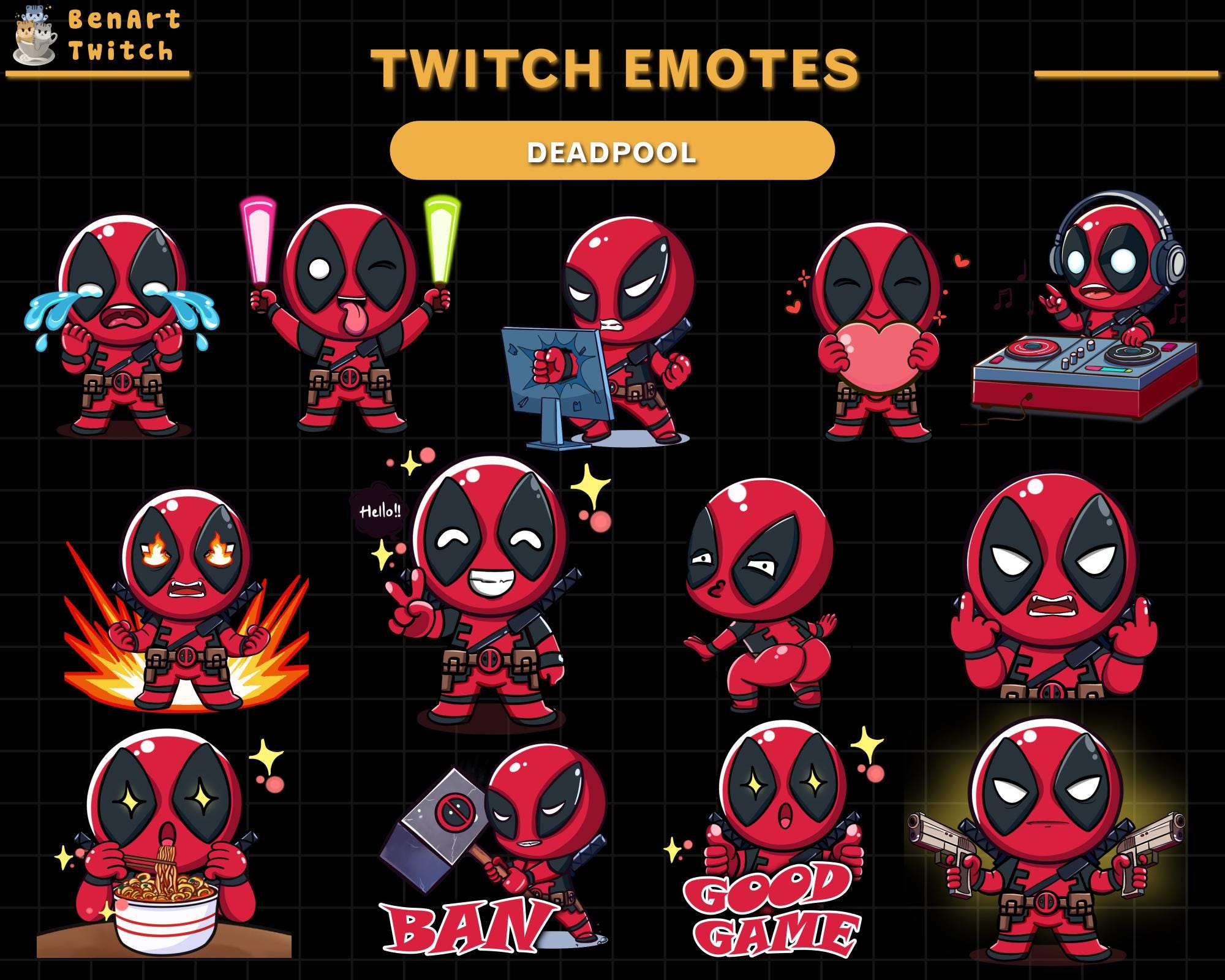13x Deadpool Twitch Emotes, Funny Static Emotes for Twitch, Youtube ...