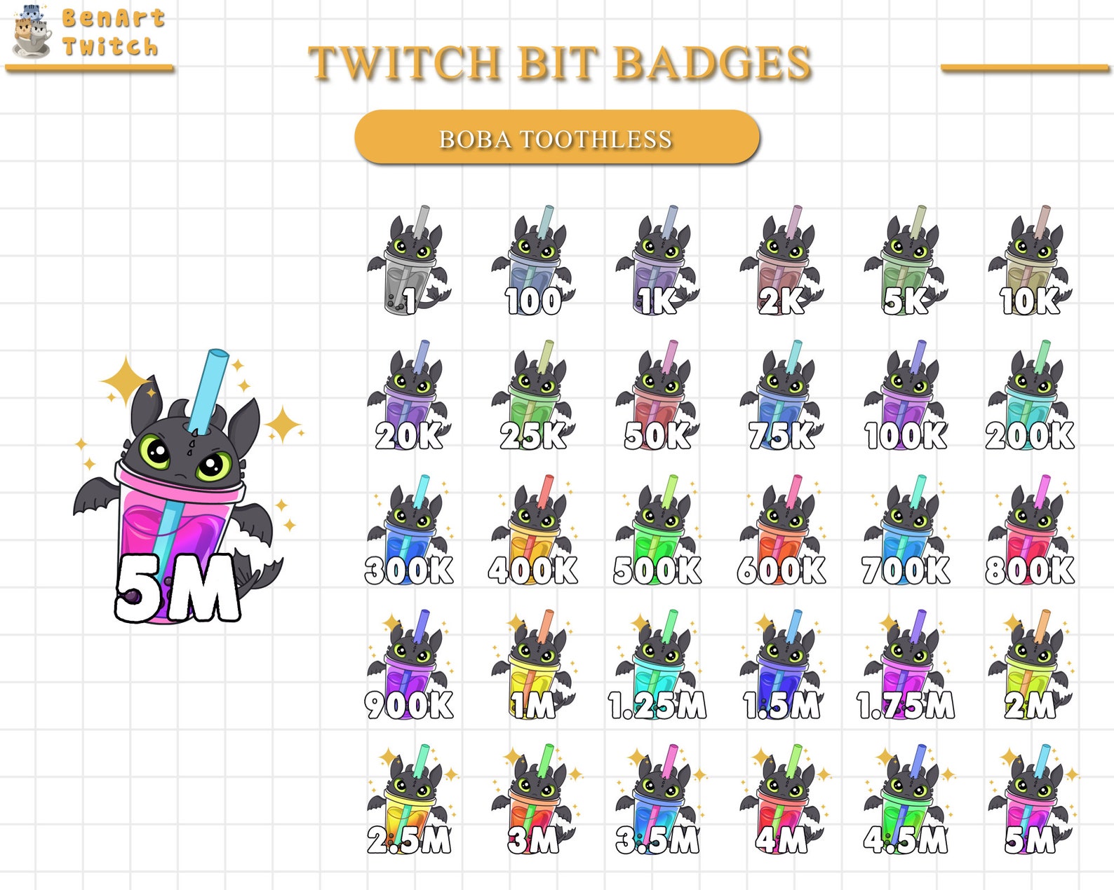 30x Boba Toothless Twitch Sub Bit Badges, Toothless Twitch Sub Badges ...