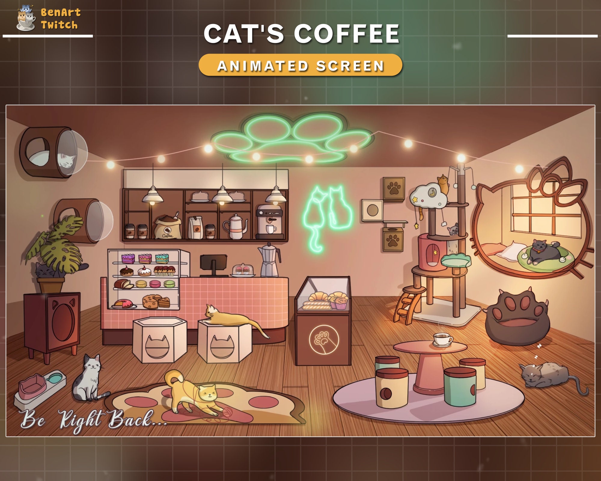Animated Twitch Screens Cat's Coffee, Cute Cat's Room Stream Screens ...