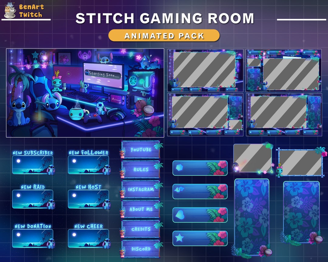 Animated Full Stream Package Game Room Stitch Night Summer, Cute Stitch ...