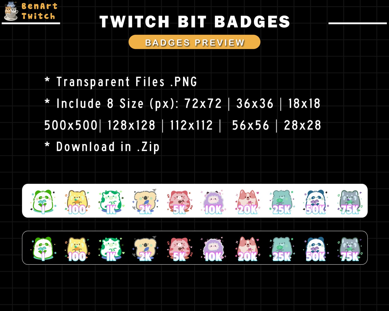 Cute Animals Twitch Bit Badges, Kawaii Twitch Badges, Complete Twitch ...