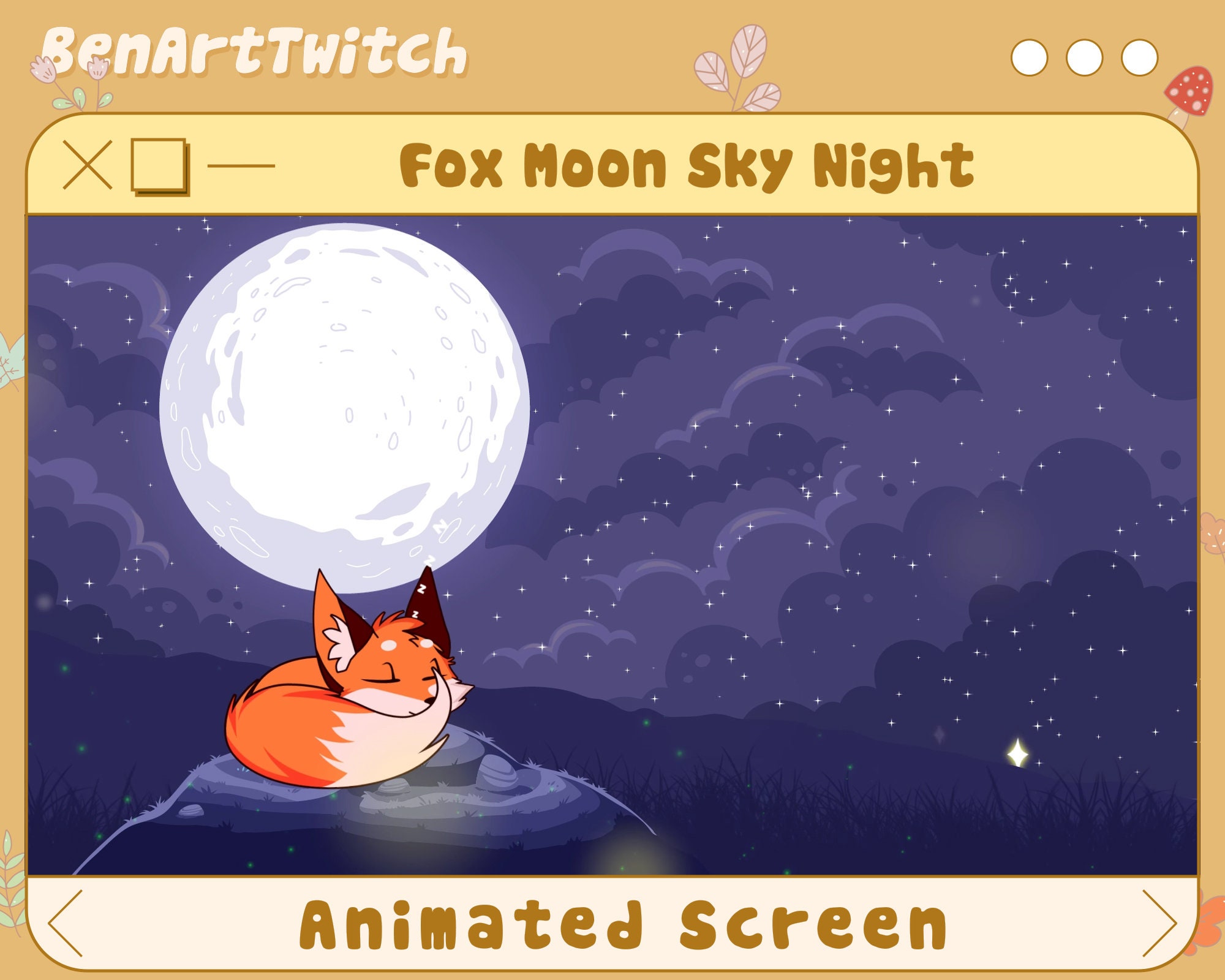 Animated Cute Fox Moon Twitch Overlay Stream Screens, Moon Sky Night ...