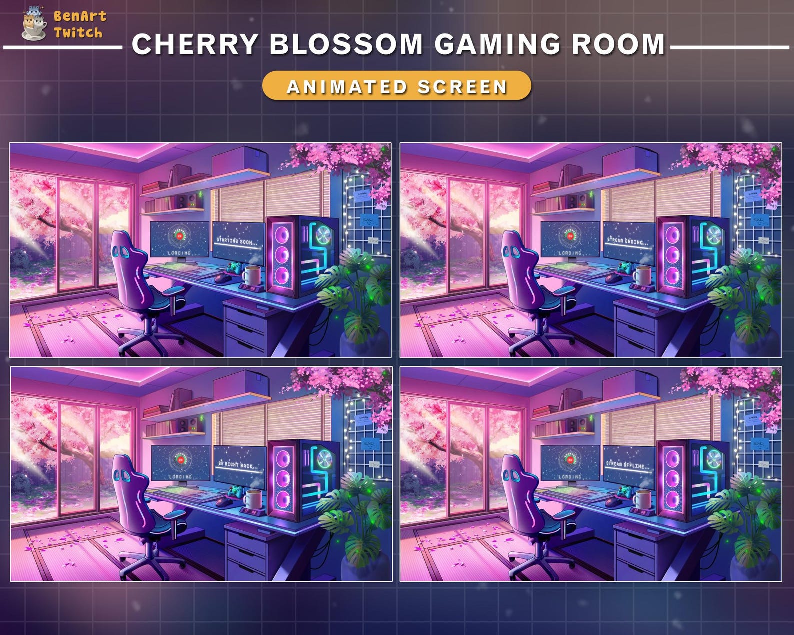 Animated Twitch Screen Cherry Blossom PC Room Setup, Aesthetic Sakura ...