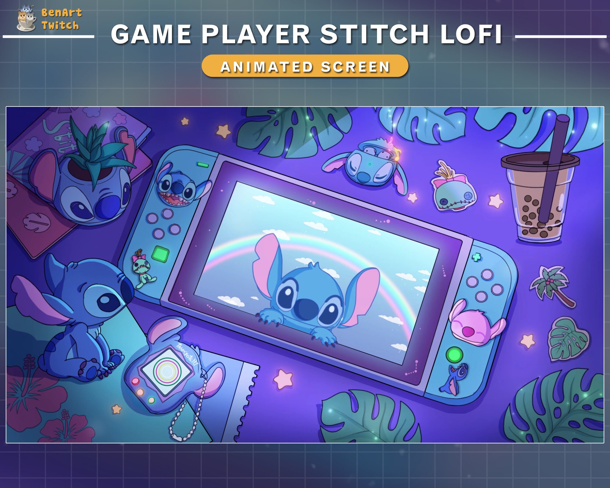 Animated Twitch Screens Lo-fi Desk Stitch, Cute Stitch Stream Screens ...