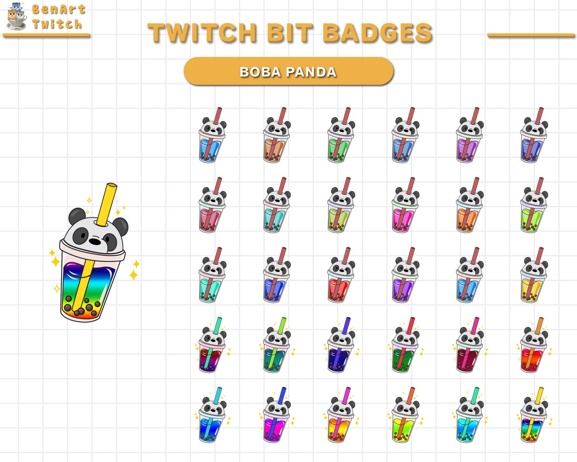 Full Set 30 Boba Panda Twitch Sub Bit Badges, Panda Sub Badges ...