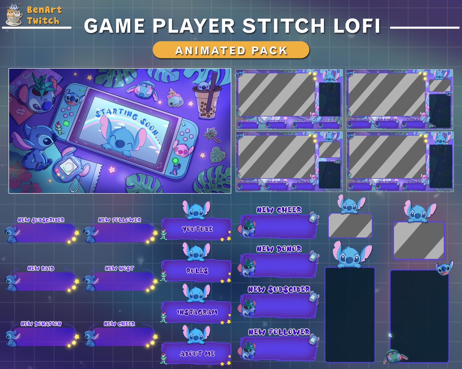 Animated Twitch Overlay Package Lo-fi Desk Stitch, Cute Stitch Stream ...