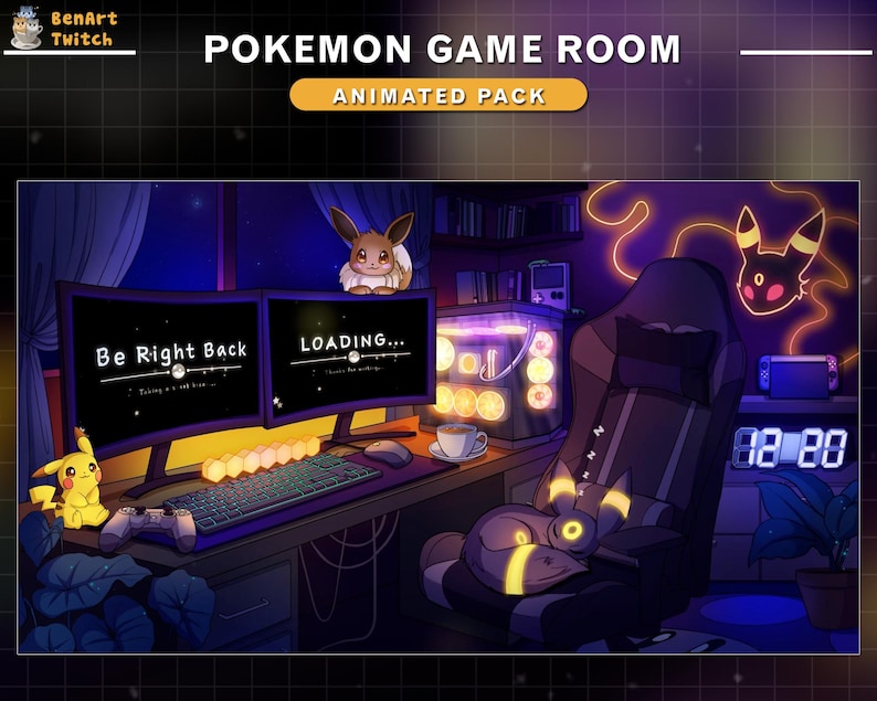 Animated Stream Package Cozy Pokemon Gaming Room Twitch Overlay With ...
