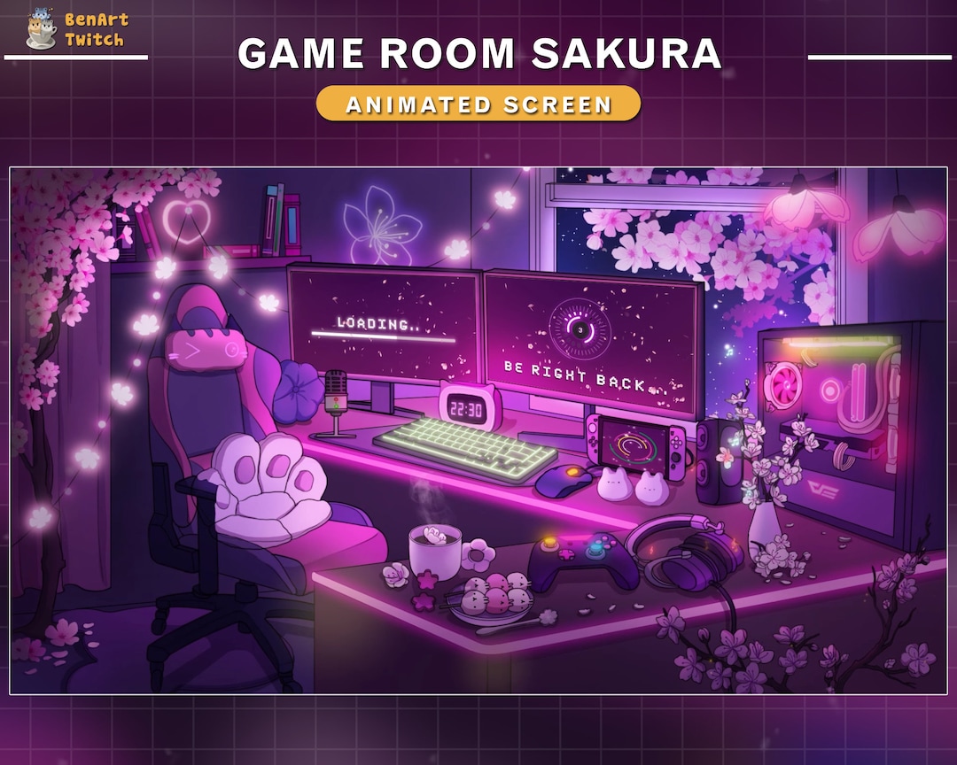 Animated Twitch Screens Cherry Blossom PC Room, Aesthetic Lo-fi Pink ...