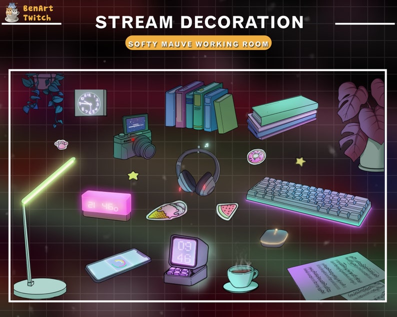 15x Animated Stream Decorations PC Room Collections, Aesthetic Lo-fi ...