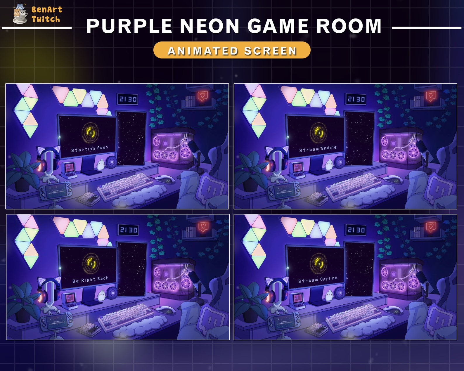 Animated Twitch Screens Cozy PC Room Setup, Neon Game Room Stream ...