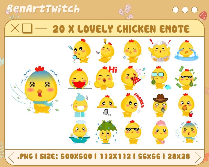 20x Yellow Chicken Twitch Emotes Pack, Cute Emotes, Cute Animals Stream ...