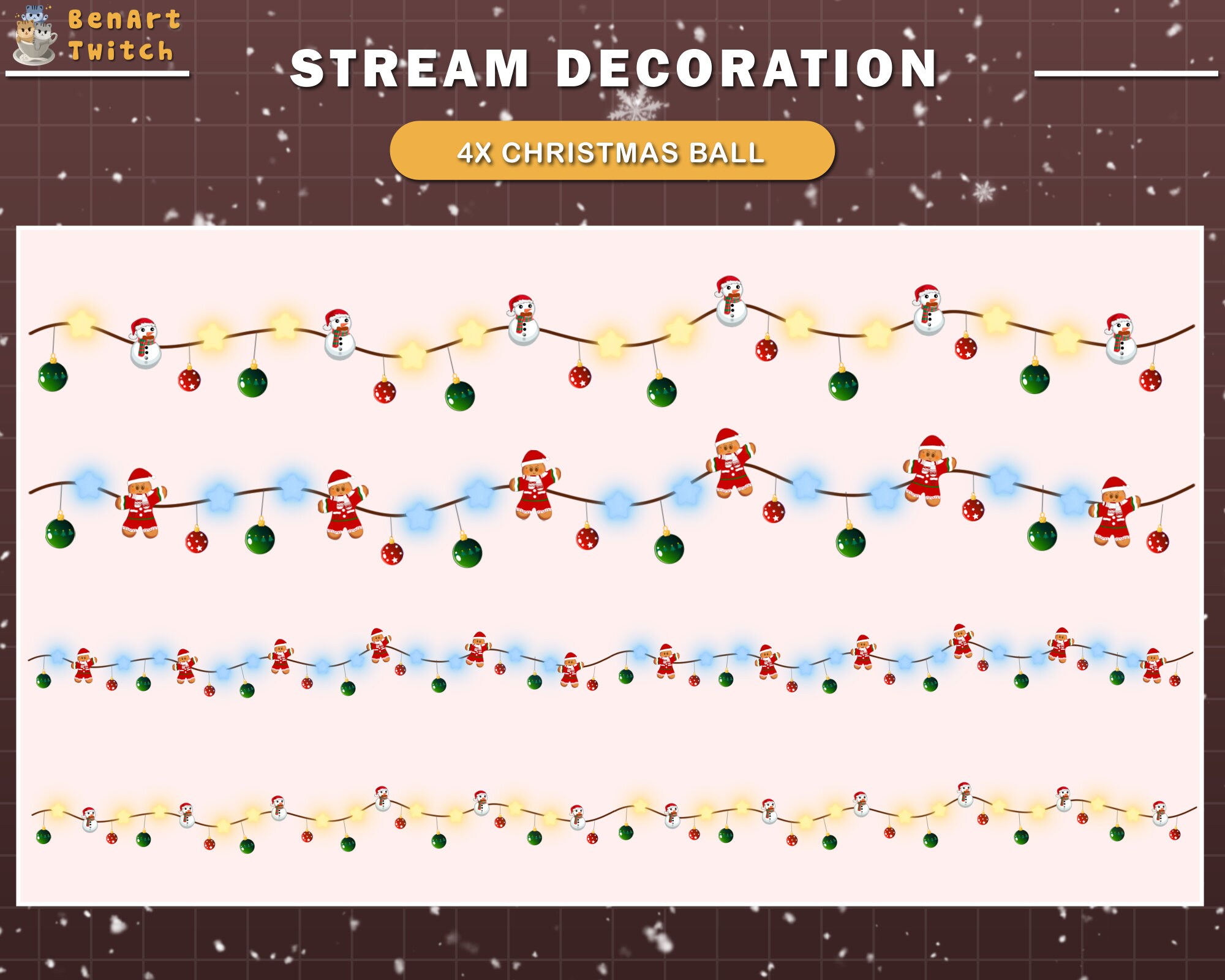 4x Animated Christmas Twinkle Lights, Twitch Stream Decoration With ...